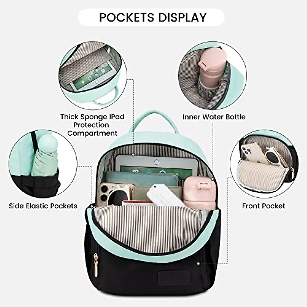 LOVEVOOK Mini Backpack Purse for Women, Small Fashion Backpack, Lightweight Cute Daypack for Travel Dating Black-Cyan Blue