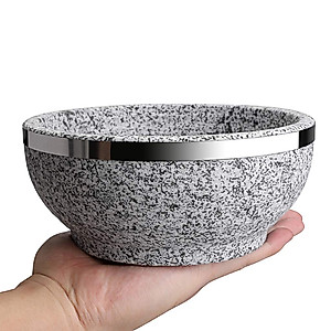 MDLUU Dolsot Bibimbap Bowl 32 Oz, Granite Stone Bowl with Wood Base, Dolsot Pot for Korean Soup, Rice and Stew