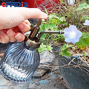 OFFIDIX Plant Mister Plant Water Spray Bottle, 6.3" Tall Vintage Style with Bronze Plastic Top Pump One Hand Glass Watering Can for Indoor Potted Plants Terrariums (Dark Gray)