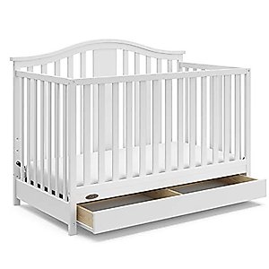 Graco Solano 4-in-1 Convertible Crib with Drawer (White) – GREENGUARD Gold Certified, Crib with Drawer Combo, Includes Full-Size Nursery Storage Drawer, Converts to Toddler Bed and Full-Size Bed