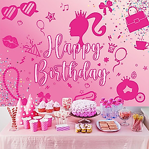 Pink Diamond Sequins Princess Happy Birthday Backdrop Girl Birthday Ball Party Banner Decoration Background Pink Room Birthday Party Photography (5x3FT(150x90cm))