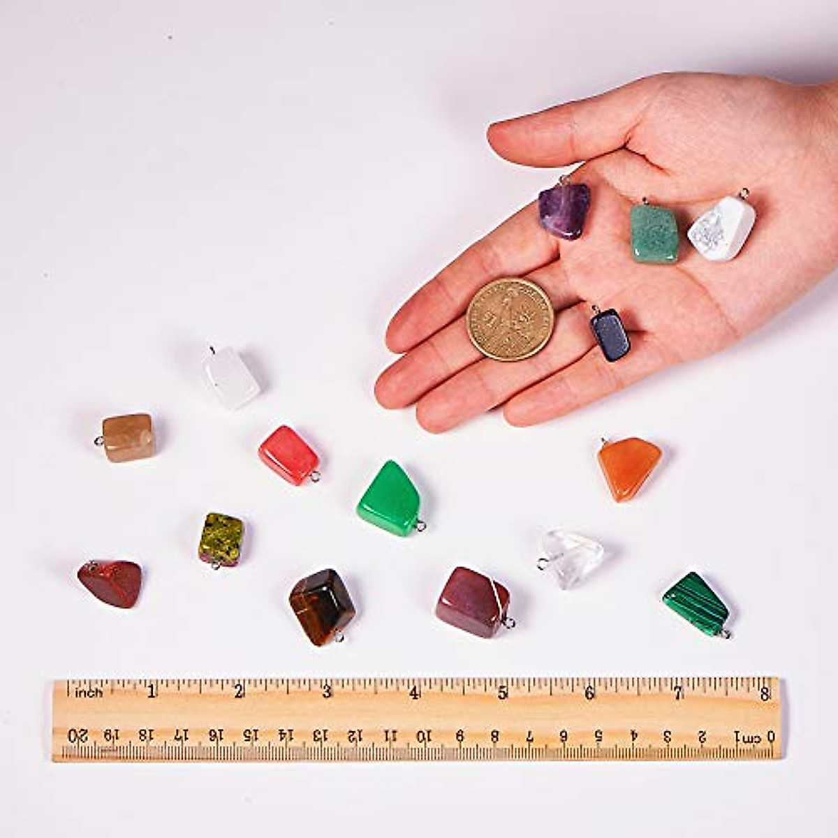SUNNYCLUE 48pcs Crystal Stone Charms Kit Irregular Shape Gemstone Chakra Beads Charms 12pcs Imitation Leather Cord Necklace & 12pcs Cross Chains & Velvet Pouches for Necklace Jewelry Making