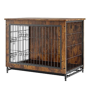 VEVOR Dog Crate Furniture, 32 inch Wooden Dog Crate with Double Doors, Heavy-Duty Dog Cage End Table with Multi-Purpose Removable Tray, Modern Dog Kennel Indoor for Dogs up to 45lb, Rustic Brown