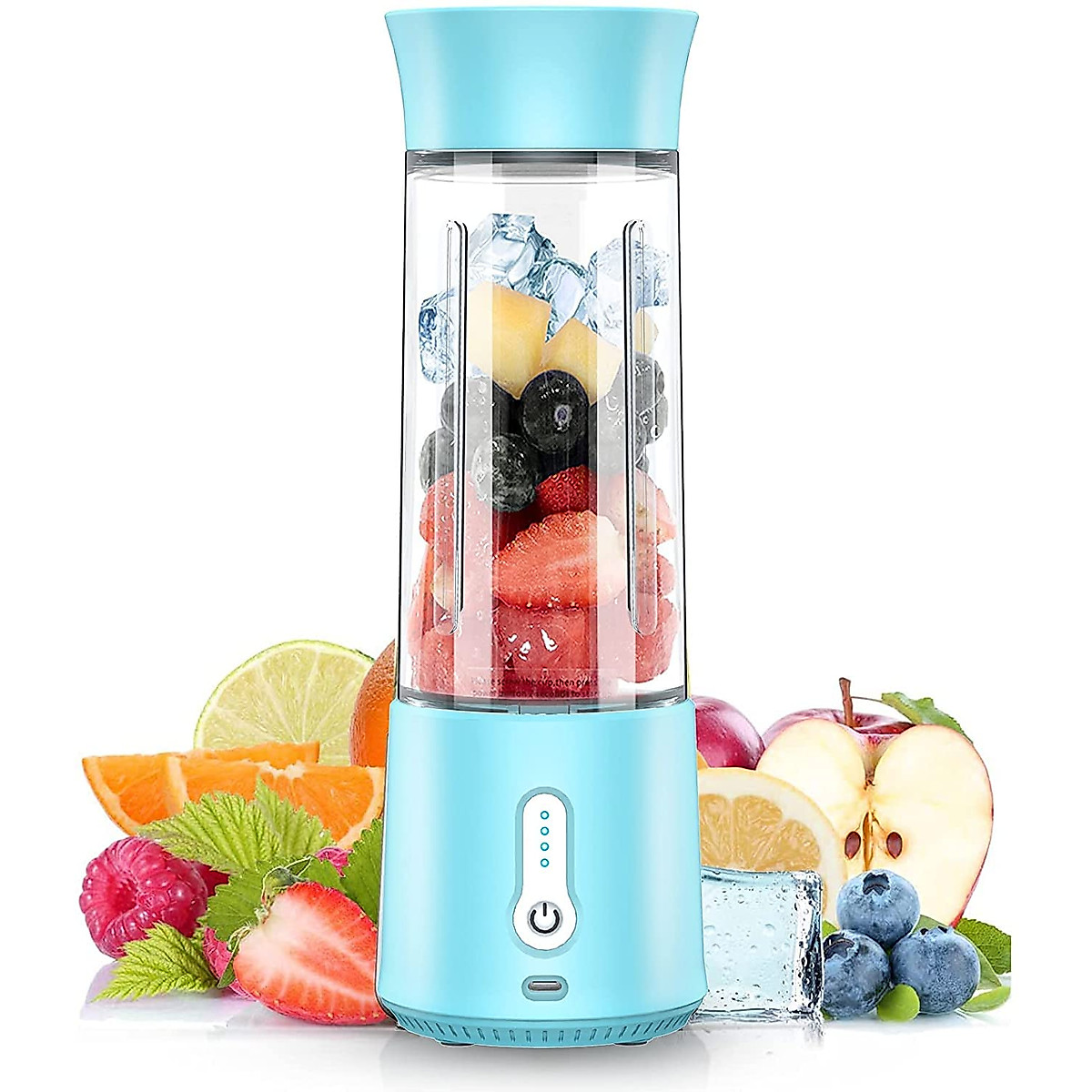 MPWHYL Portable Blender, Personal Blender Smoothies and Shakes, Type-C Rechargeable 4000mAh Mini Blender with 500ml Bottle,IPX7 Waterproof Small Blender Single Juicers (Blue)