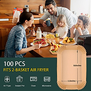 Air Fryer Disposable Paper Liners for Ninja Dual Airfryer, Non-Stick Parchment Paper Rectangular, Air Fryer Accessories, Oil Proof, Water Proof, Paper Liner for Microwave Oven (100PCS, 8.6in x 5.5in）