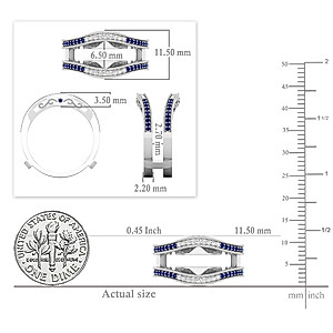 Dazzlingrock Collection Round Blue Sapphire & White Diamond Women Wedding Band Enhancer Guard Ring, 10K White Gold, Size 7
