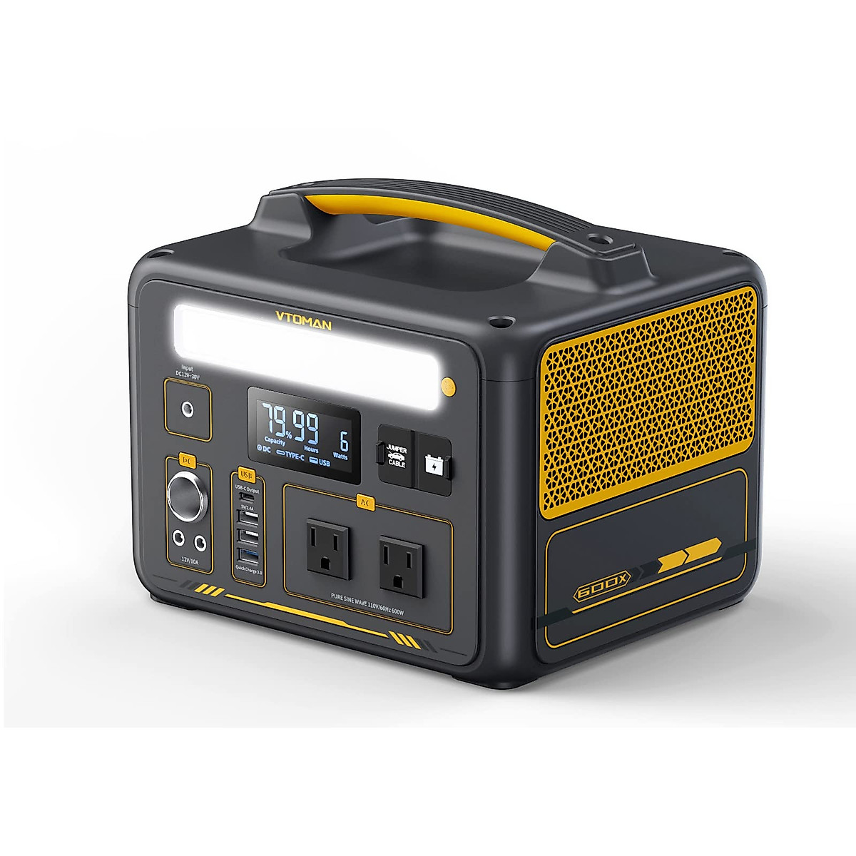 VTOMAN Jump 600X Portable Power Station 600W (1200W Peak), 299Wh LiFePO4 (LFP) Battery Powered Generator with 2x 110V/600W AC Outlets, 60W PD, Regulated 12V DC Output for RV/Van Camping & Home Backup