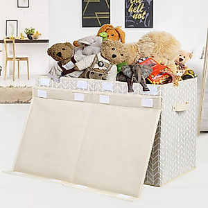 Mayniu Large Toy Storage Box Chest with Lid, Sturdy Toys Boxes Bin Organizer Baskets for Nursery, Closet, Bedroom, Playroom 25"x13" x16" (Beige)