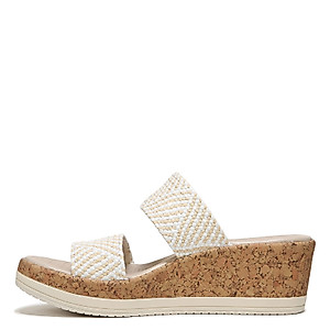 BZees Womens Resort Cork Wedge Strappy Sandal White/Natural Raffia 8.5 M