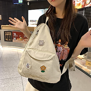 PRAGARI Sling Bag for Women Crossbody Backpack Shoulder Chest Bag Daypack Small White Travel Canvas Casual Hiking Outdoor