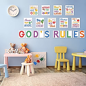 20 Pieces Ten Commandments Poster for Kids Christian Bible Verse Poster Inspirational Religious Scripture Wall Poster for Classroom Church Sunday School Christian Scripture Home Decor (White Base)