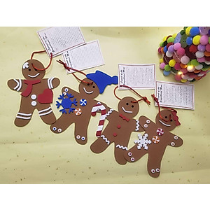 4E's Novelty Legend of Gingerbread Man Ornament Craft - 12 Pack Bulk Foam Christmas Ornaments Set, Ages 3-12, Self-Adhesive, DIY Ornaments for Christmas Tree, Classroom Art Project