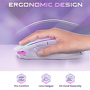 Redragon Wireless Gaming Mouse with RGB Backlit, 8000 DPI, with Fire Button, Macro Editing Programmable,70Hrs for Windows/Mac, Rechargeable, White, M910-WS