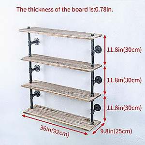 GWH Industrial Pipe Shelf Wall Mounted,Steampunk Real Wood Book Shelves,4 Tier Rustic Metal Floating Shelves,Wall Shelving Unit Bookshelf Hanging Wall Shelves,Farmhouse Kitchen Bar Shelving(36in)