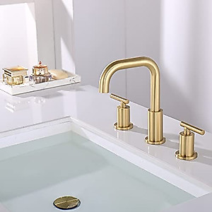 8 inch Widespread Bathroom Faucet with Drain and Supply Hose, 2 Handles Brushed Gold Bathroom Faucet for Sink 3 Hole, ChiLDano Bathroom Faucet Gold CH3166BG