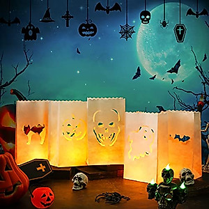 50 Pcs Halloween Luminary Silhouette Bags Paper Bags Flame Resistant Jack O Lantern Bag Candle Bags with 5 Designs for Tea Lights and Candles Outdoor Party Home Decoration, 10.24 x 5.91 x 3.54 Inches