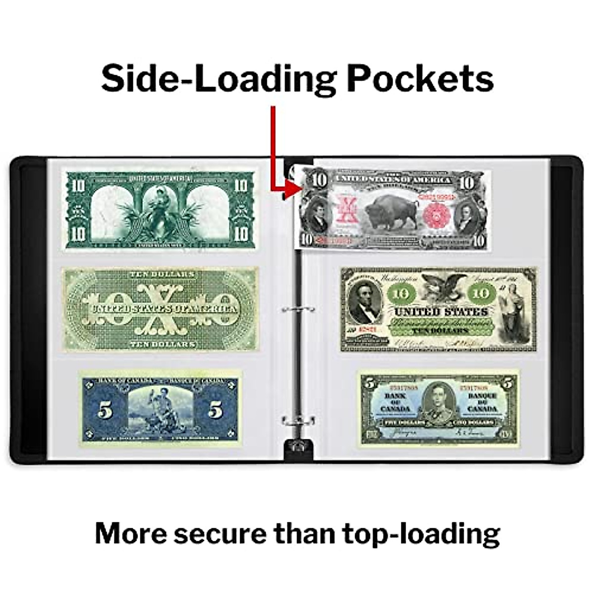 Dunwell Binder Currency Sleeves for Collectors - (25 Pack), Acid-Free 3-Pocket Clear Plastic Currency Pages for Three Ring Binder, Refill Currency Binder Pages for Bills, Banknotes or Coupons