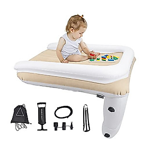 Toddler Airplane Bed, FTOYIN 3 in 1 Air Valve Toddler Travel Bed with Seat Belt & U-Shaped Fence, Inflatable Foot Rest for Air Travel Cars Trains Airplane Travel Essentials kids Free Inflatable Bucket