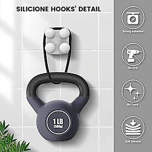 PUKOKAL 6 Pcs Adhesive Hooks Holders Dorm Room Essentials for Hanging Item, Silicone Toothbrush Razor Holder on Wall Door, Functional Utility Hooks for Kitchen Bathroom College Home Office (White)