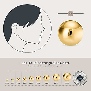 KEZEF 14k Yellow Gold Sterling Silver Ball Stud Earrings for Women - Hypoallergenic Lightweight Small Stud Earrings for Women | 2mm Ball Earrings
