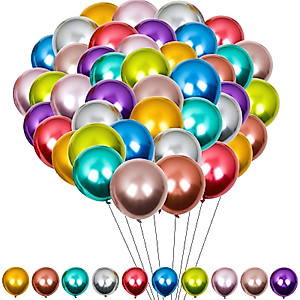BBeitoo 100Pcs Metallic Balloons Assorted Color 5inch Multicolor Chrome Metallic Helium Balloons Metallic Latex Balloons Birthday Wedding Graduation Baby Shower Party Decorations
