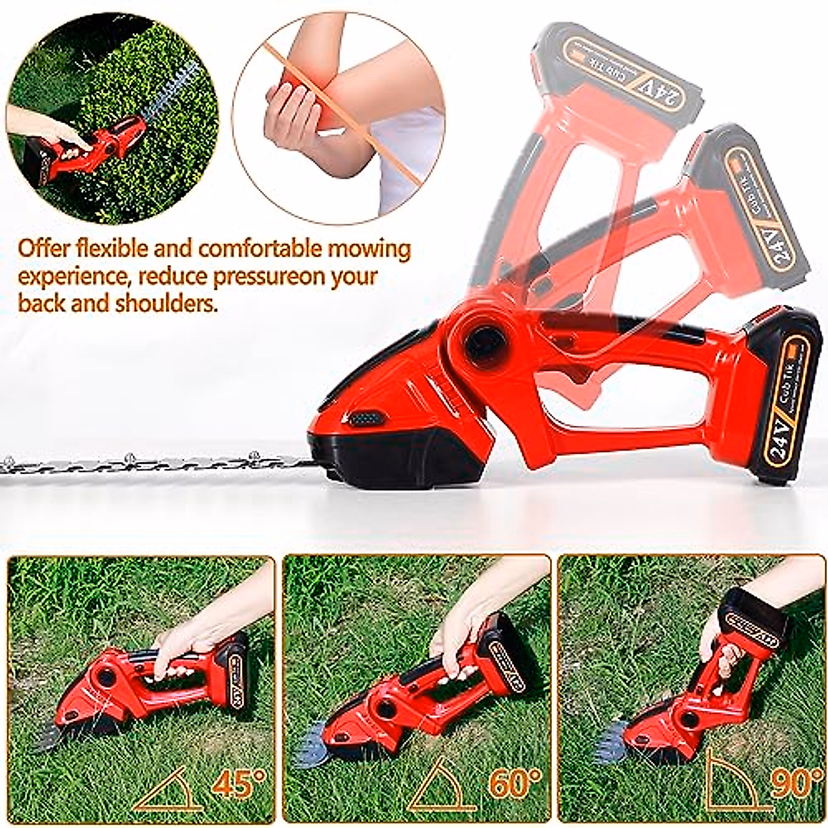 Cordless Grass Shear & Hedge Trimmer Handheld Shrub Grass Trimmer Grass Cutter Electric Hedge Shear with Battery and Charger
