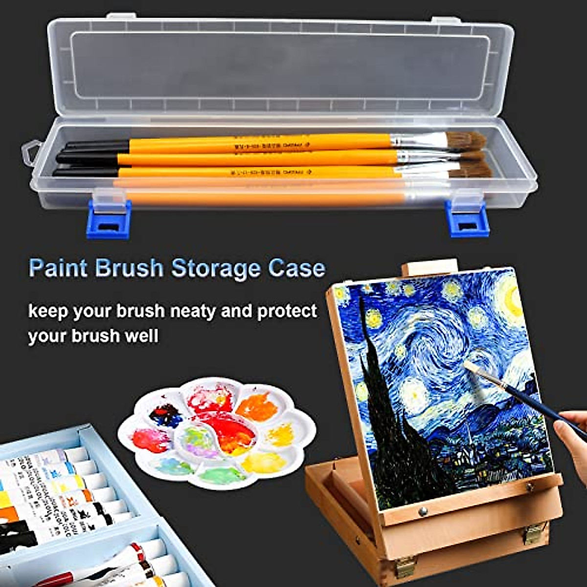 4 Pack Paint Brush Storage Box Clear Paint Brush Holder Long Brush Storage Case Watercolor Pen Container with Buckle