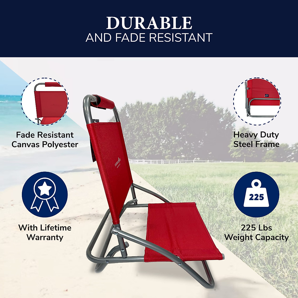 Caribbean Joe Folding Beach Chair, 1 Position Lightweight and Portable Foldable Outdoor Camping Chair, Red