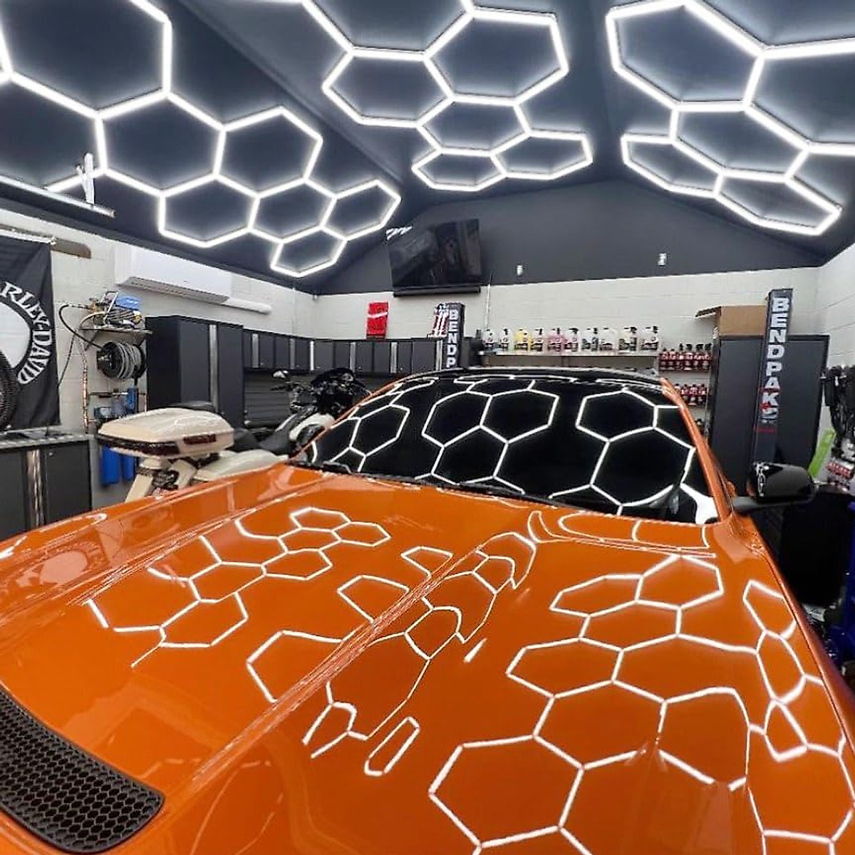 GOSLARLIT Customsize Hexagon Led Garage Lights for Workshop Gym Detailing Shop (8 hex Grid System)