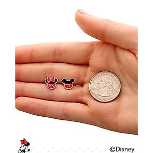 Disney Mickey Mouse and Minnie Mouse Mismatched Stud Earrings for Girls, Silver Plated, Officially Licensed