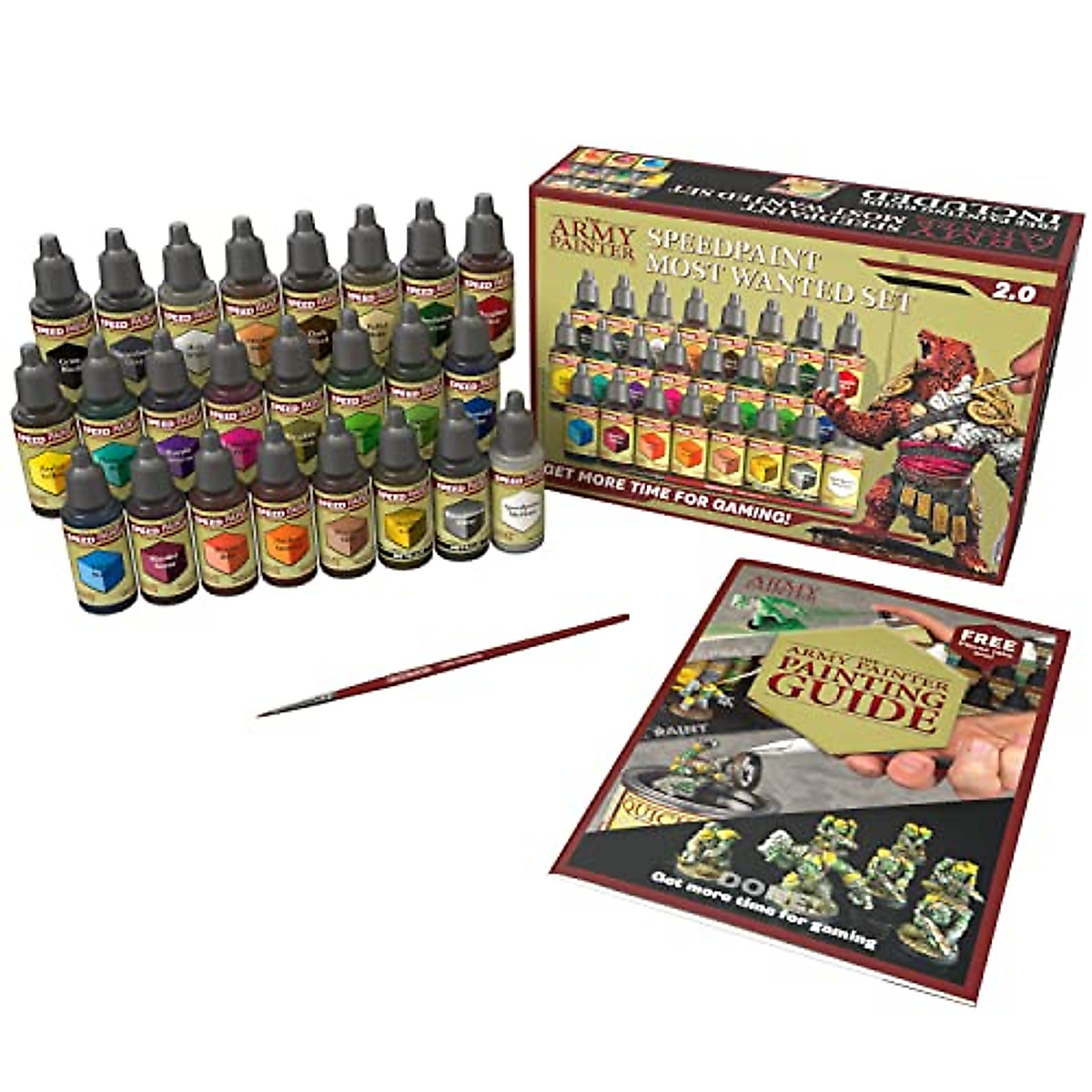 The Army Painter Speedpaint Most Wanted Set 2.0-24x18ml Speed Model Paint Kit Pre Loaded with Mixing Balls and 1 Brush- Base, and 1 Painting Guide - Model Paint Set for Plastic Models