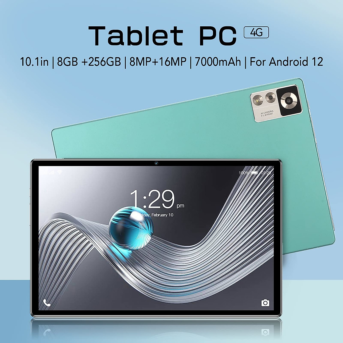 AMONIDA Gaming Tablet, 10.1 Inch FHD Octa Core CPU 8GB RAM 256GB ROM Green HD Tablet Dual Camera for Business (US Plug)