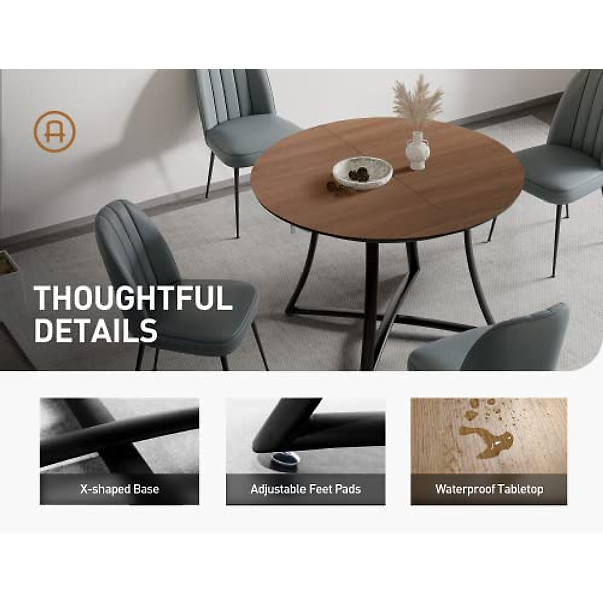 Acanva Extension Oval/Round Dining Table for 6, Expandable Butterfly Leaf & Sturdy Base, Suit for Kitchen, Living Room & Apartment, 46.5”W(+11.8) x 46.5”D x 30.1”H, Light Oak/Black