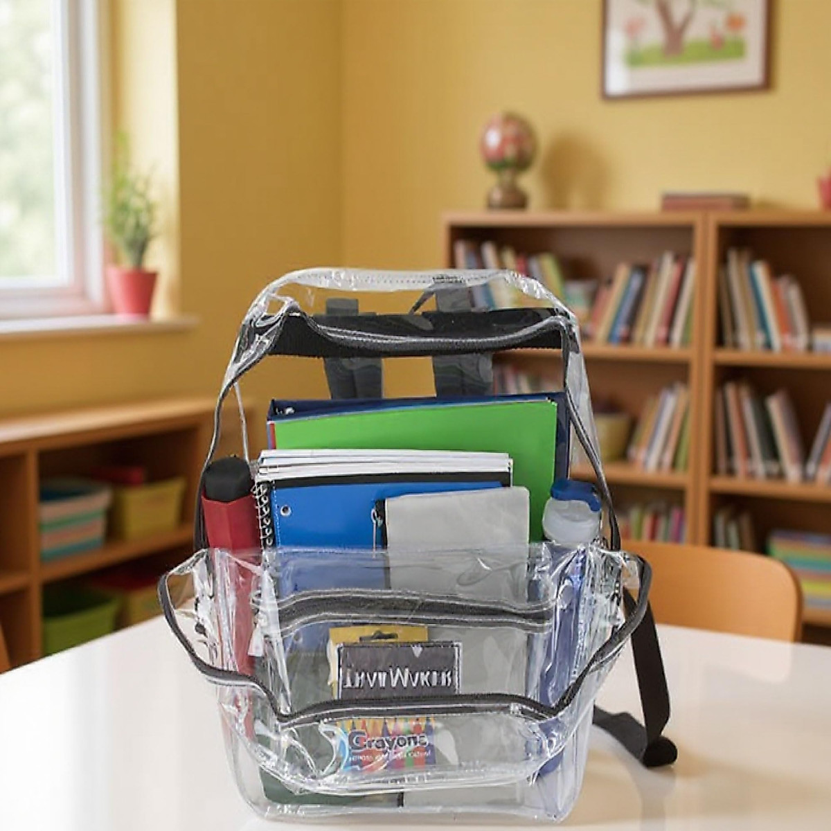 Trail maker Clear Backpack With Reinforced Straps & Front Accessory Pocket - Perfect for School, Security, & Sporting Events (Black) Medium