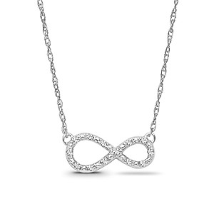 ARAIYA FINE JEWELRY 925 Sterling Silver Round-shape Diamond Infinity Pendant Rope Chain Necklace (1/20 cttw, I-J Color, I2-I3 Clarity) 18''