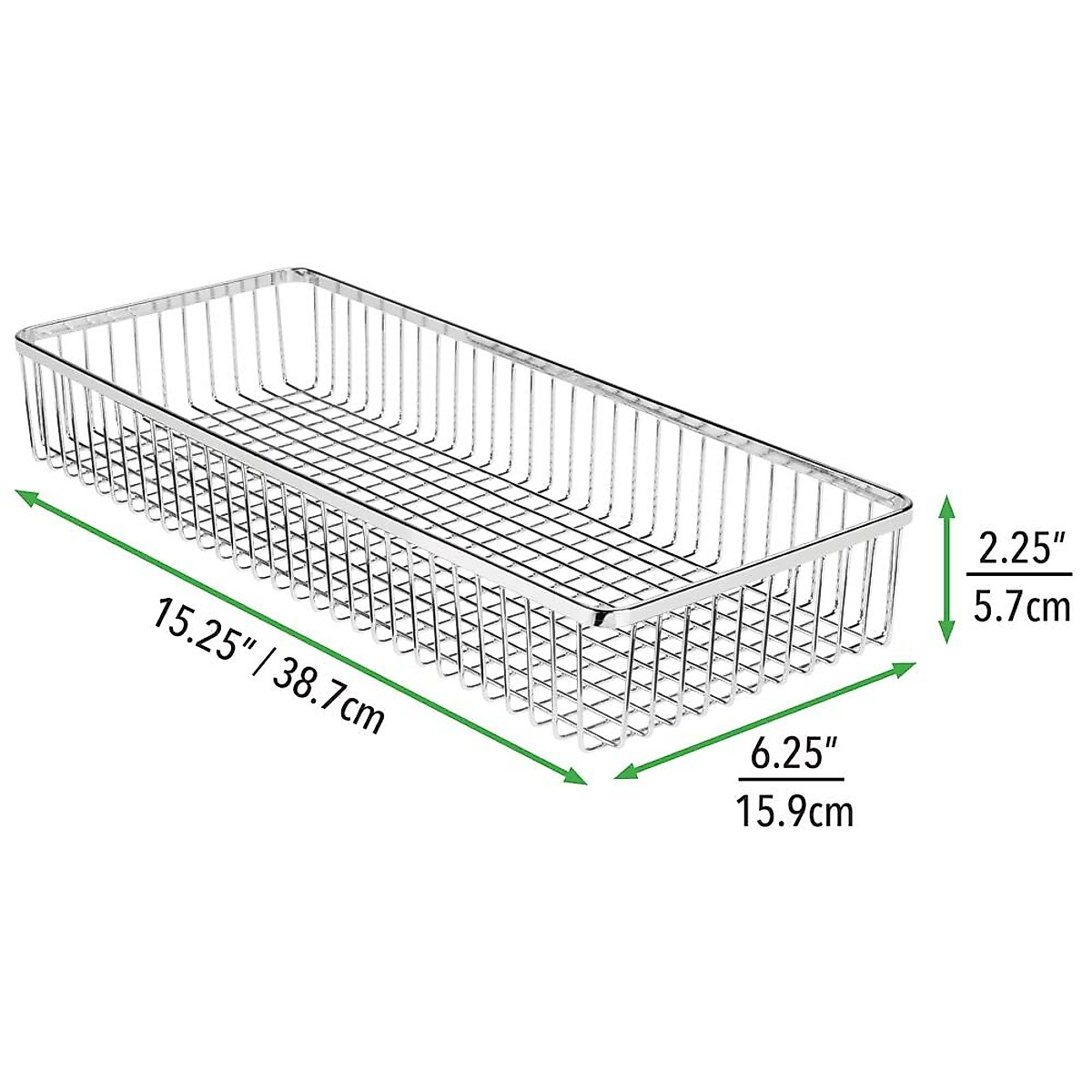 mDesign Metal Farmhouse Kitchen Cabinet Drawer Organizer Basket Tray, Shallow Storage Bin for Cutlery, Serving Spoons, Cooking Utensils, Appliances, Gadgets, Unity Collection, 15" Long, 2 Pack, Chrome