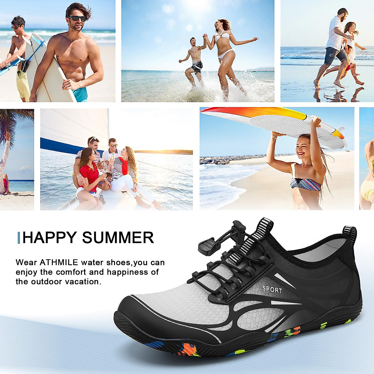 Water Shoes for Men Women River Shoes Adult Swim Beach Lake Pool Aqua Socks Barefoot Quick Dry for Hiking Surfing Kayaking Cruise Ship Essentials Size Women 12 / Men 10.5(Black White)