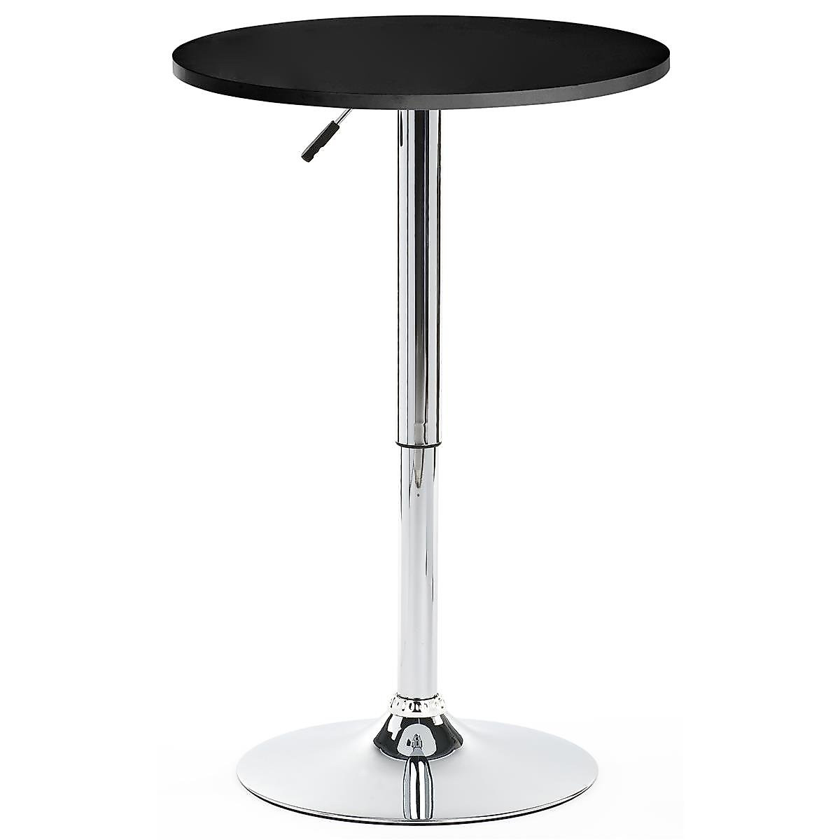 Displays2go Modern Hydraulic Bar Table, 23.5 Inch Round, Aluminum/Wood, Adjustable Height – Black (BRTBLA1B)