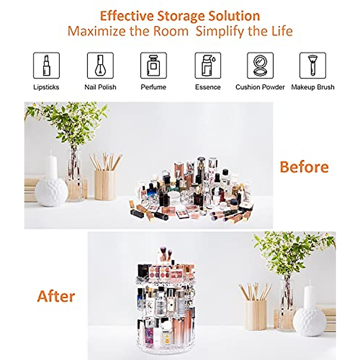 DreamGenius Makeup Organizer, 360 Degree Rotating Cosmetic Storage Organizer, 7-Layer Adjustable Makeup Display Case, Fits Jewelry Makeup Brushes and Lipsticks, Clear Acrylic