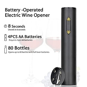 SANMAS Electric Wine Bottle Openers, Electric Wine Opener with Foil Cutter, Battery Operated Cordless Black Wine Corkscrew for Wine Lovers Kitchen Home New Apartment Bar Wedding Gift