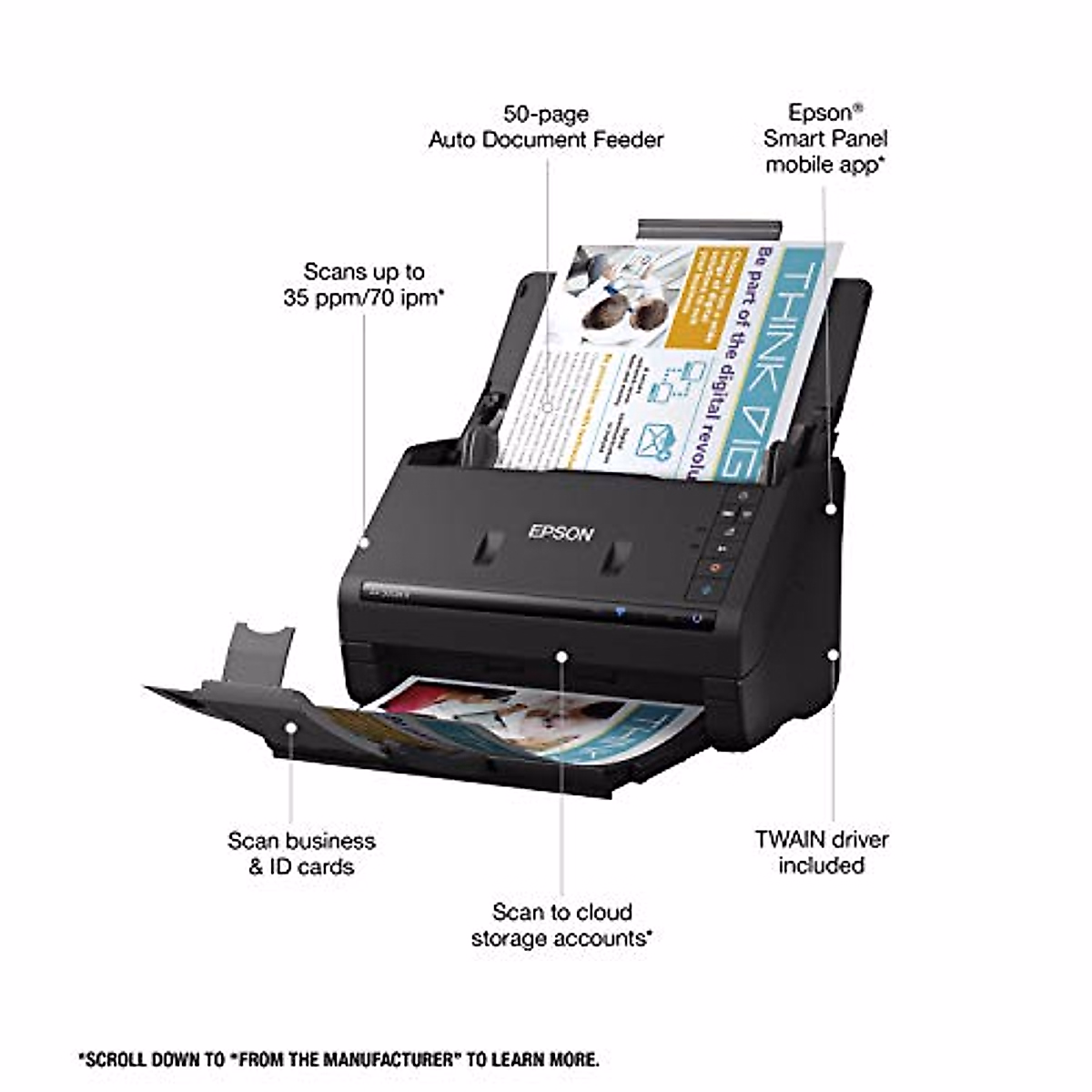 Epson ES-500W II Wireless Duplex Scanner | Fast ADF for PC/Mac