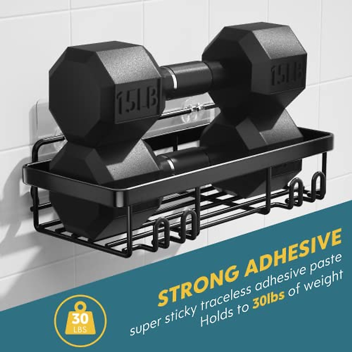 Shower Caddy, Shower Shelf for Inside Shower with 8 hooks, 4 Pack Adhesive Shower Organizer with Soap Holder and Toothbrush Holder,SUS 304 Rustproof Stainless Steel Shower Storage Shower Rack-Black