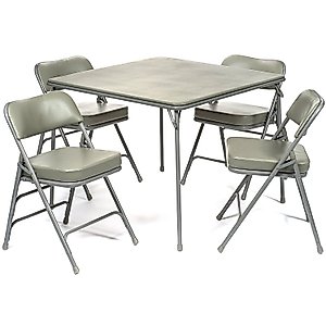 XL Series Folding Card Table and Chair Set (5pc) - Ultra-Padded Chairs for All-Day Comfort - Fold Away Design, Quick Storage and Portability - Vinyl Upholstery - Wheelchair Accessible (Grey)