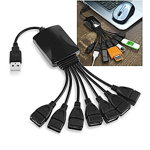 7 Port USB 2.0 Black High Speed Hub Splitter Cable High Speed for PC Laptop Mac