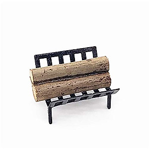 EatingBiting 1:12 Dollhouse Miniature Furniture Garden Lawn Fireplace Metal Firewood Rack Metal Rack with Firewood for Living Room Fireplace Model