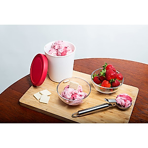 LIN Ice Cream Containers 4-Pack - 1Quart Reusable Round Storage Tubs for Homemade Ice Cream, Dessert, Gelato, Sorbet, 2 Red & 2 Blue Silicone Lids - Non-BPA Plastic Containers - Dishwasher-Safe - No Freezer Burn