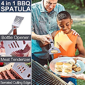 Grill Accessories Set, Stainless Steel BBQ Accessories, Heavy Duty Outdoor Barbeque Tools, 5Pc, Includes Kitchen Spatula, Tongs, Carving Fork, Knife, Basting Brush, Gifts for Man Dad
