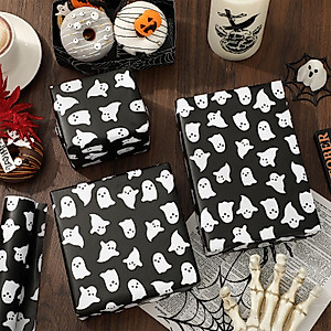 JarThenaAMCS Halloween Wrapping Paper -Mini Roll- 17in x 32.8Ft Spooky Ghost Gift Wrap Paper for Halloween Birthday Party Wrapping Supplies