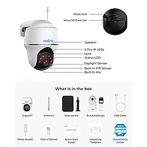 REOLINK 4MP Solar Security Camera Outdoor Wireless, No Hub Needed, Battery Powered Camera with 360° Pan-Tilt, 2.4Ghz WiFi Only, Smart Detection, No Monthly Fee, Argus PT+Solar Panel(Renewed)