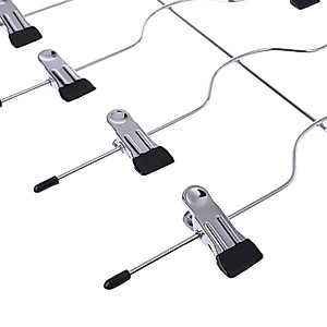HAIZLUOP 4 Tier Skirt Hangers, Space Saving Pants Hangers with Adjustable Clips for Organizing Pencil Skirts, Short Pants, Leggings, Metal Construction, Chrome